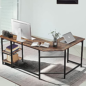 GOOD & GRACIOUS L-Shaped Gaming Desk, 54.3x54.3 Inch L Shape Desk, Corner Desk for Home Office, Modern Home Office Study Writing Workstation L Table, Easy Assembly, Rustic Brown