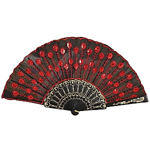Chinese Fan Chinese Style Dance Wedding Party Lace Silk Folding Hand Fan Decorative Craft Fan Japanese Fan (Color : Onecolor, Size : 23CM)