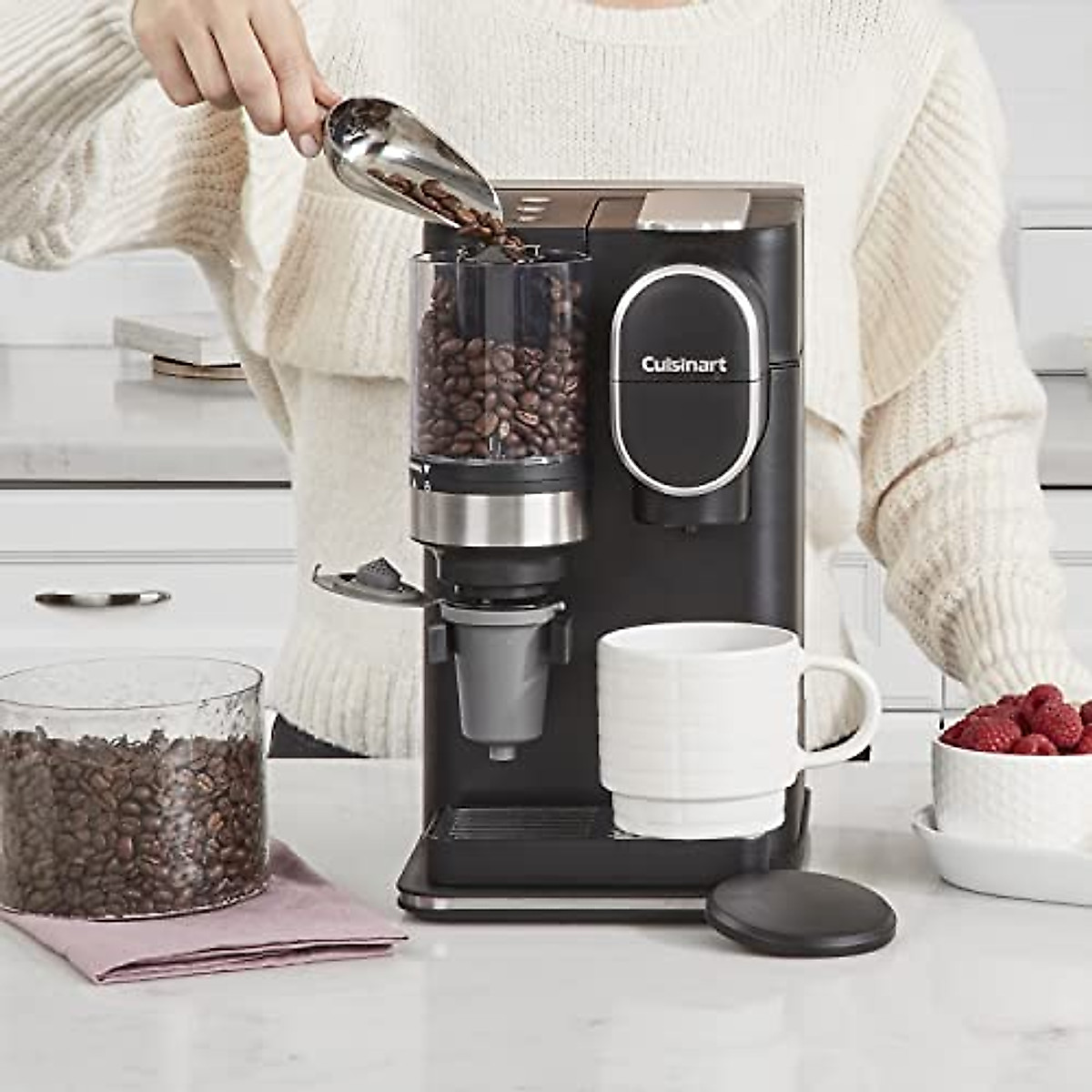Cuisinart Single Serve Coffee Maker + Coffee Grinder, 48-Ounce Removable Reservoir, Black DGB-2