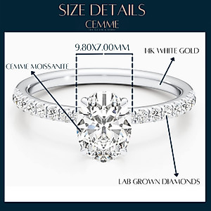 GLAM AND GEMS 1/4 Carat Lab Grown Diamond and 2 1/3 Carat Oval Cut Moissanite Engagement Ring for Women in 14k White Gold (G-H, VS, cttw) Anniversary Promise Ring Size 6