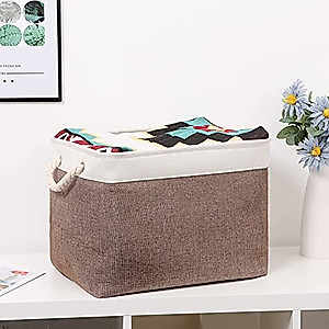 Bidtakay Baskets Set Fabric Storage Bins-White&Earthy Brown Bundled Baskets of 2 Large Baskets 16" X 11.8" X 11.8" + 6 Small Baskets 11.8" X 7.8" X 5"