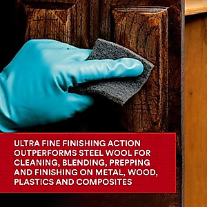 Scotch-Brite Ultra Fine Grade 7448 Hand Pad, Pack of 3, 6 in x 9 in Hand Pads, Nonwoven Silicon Carbide, Surface Preparation, Scuffing, and Cleaning, Gray