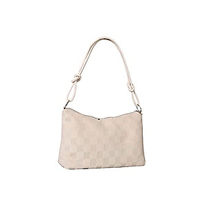 SweatyRocks Women's Hobo Purse Checkered Zip Up Shoulder Bag Casual Handbag Beige S