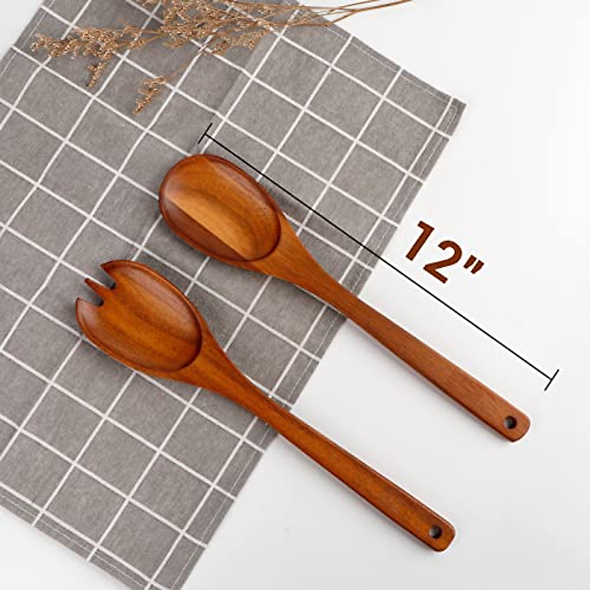 Acacia Wood Salad Severs, 12inch Salad Tongs with Large Spoon and Fork for Tossing and Serving