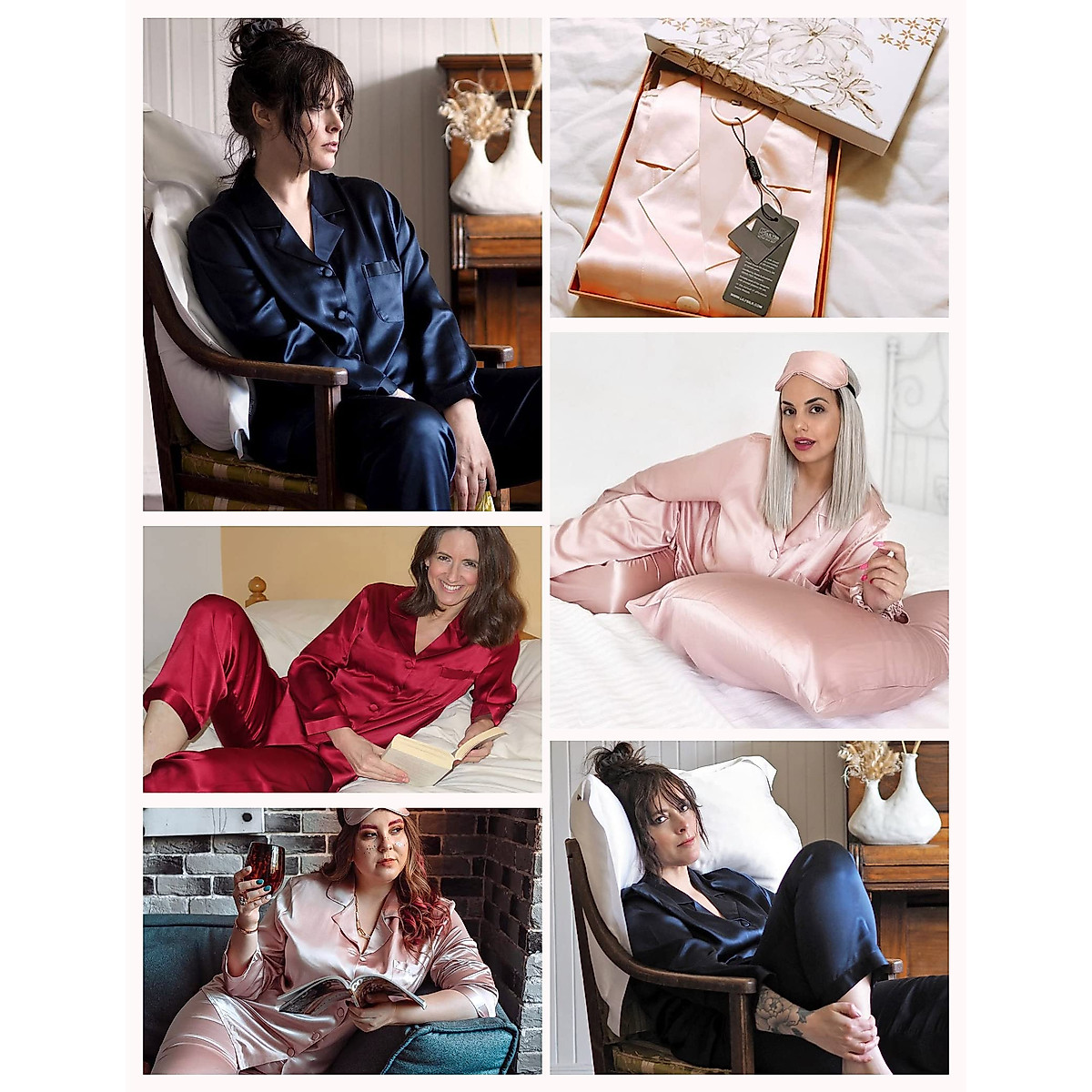 LilySilk Silk Pajamas for Women Button Up Pajamas Set for Ladies Girls Soft Maternity Pajamas Birthday Bridal Party Gift for Christmas Anniversary Valentine's day, Claret L