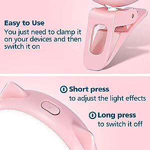 OURRY Selfie Clip on Ring Light, Mini Rechargeable 9 Level Adjustable Brightness Light with 32 LED, 2-8 Hours, USB Flash Lighting for iPhone/Android Cell Phone Photography,Video, Vlogging - Pink