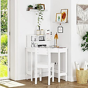 UTEX Kids Desk,Wooden Study Desk with Chair for Children,Writing Desk with Storage and Hutch for Home School Use,White