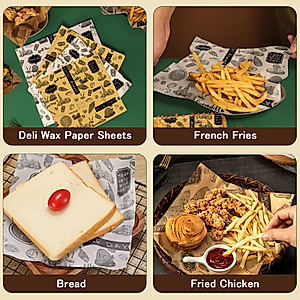 250Pcs Deli Wax Paper Sheets for Food Newspaper Theme wax paper sheets, Basket Liners wrapping paper for Deli, Sandwich, Cheese, Picnic, Party, Holiday, 9.8 x 9.8 inch
