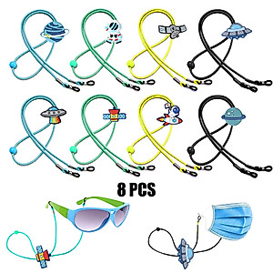 Kids Glasses Strap Adjustable Planet Space Anti-slip Eyeglass Straps Adjuster Stretchy Sunglass Straps String for Kids (8pcs) Eyewear Retainer Glasses Chain Glasses Lanyard for Boys Girls