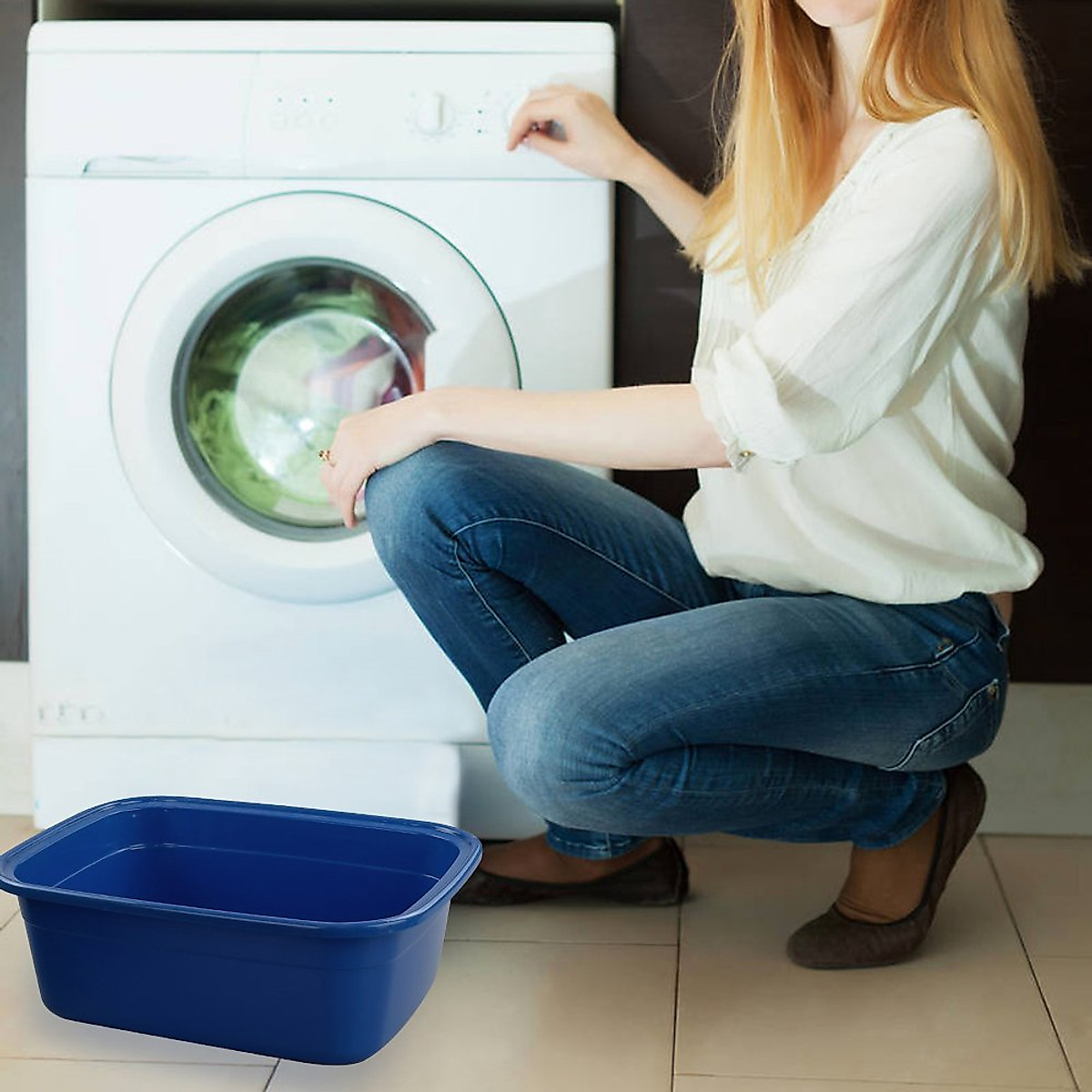 Yuright Small Wash Basin Pan, 14" x 11" x 5.12", Set of 4(12 Quart)