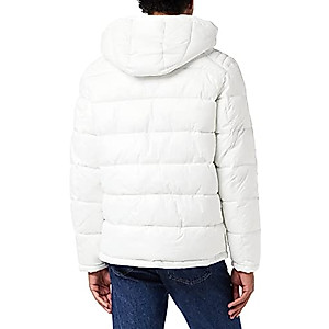 GUESS Men Mid-Weight Puffer Jacket with Removable Hood, White, Medium
