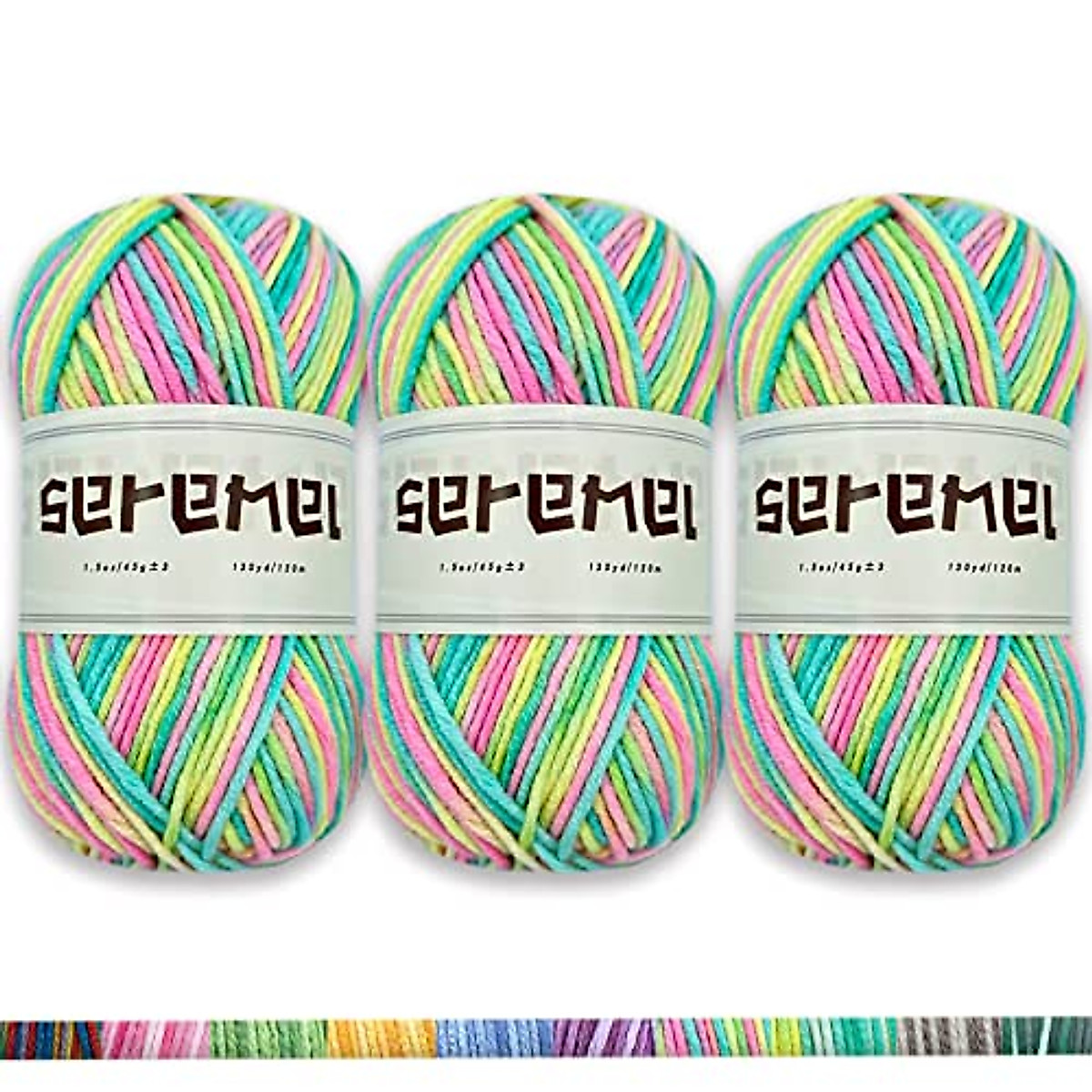 3 Pcs Pack with 5-Ply Acrylic Yarn, 3 Balls of 4.8Oz/135g Soft 3mm Medium Thick Colorful Yarn for Crocheting Knitting, 260 Yds/240m Crochet Blanket、Braids/DIY (Candy Color)