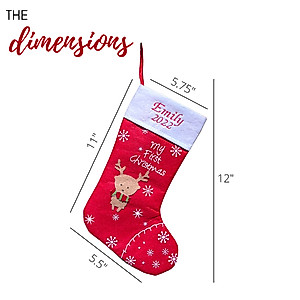 NC Embroideries Babys First Christmas stocking – Reindeer Personalized Baby Gift 2022, Customized Baby’s 1st Name or Initial Embroidered For Boy or Girl, Custom Gifts for Babies or Grandbaby