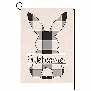 Welcome Easter Bunny Spring Small Garden Flag Farmhouse Vertical Double Sided Burlap Yard Outdoor Decor Black 12.5 x 18 Inches (110756)