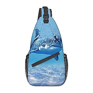 UNIOND Ocean sharks Printed Sling Bag Adjustable Cross Chest Bag Shoulder Backpack for Outdoor Travel