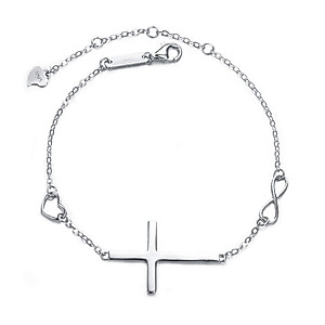 EVER FAITH Women's 925 Sterling Silver Religious Cross Classic Heart Infinity Adjustable Bracelet Chain Birthday/Mothers Day/Valentines Day/Christmas Jewelry Gift for Women