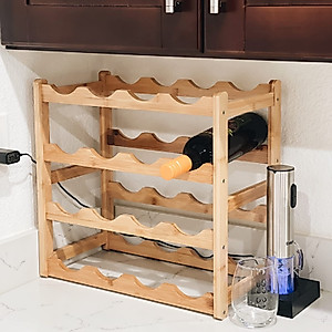 TOPZEA Countertop Wine Rack Free Standing, 16-Bottle Wood Wine Storage Rack 4-Tier Rustic Wine Display Shelf Floor Stackable Wine Bottle Holder Stand for Kitchen, Bar, Pantry, Cabinet, Basement