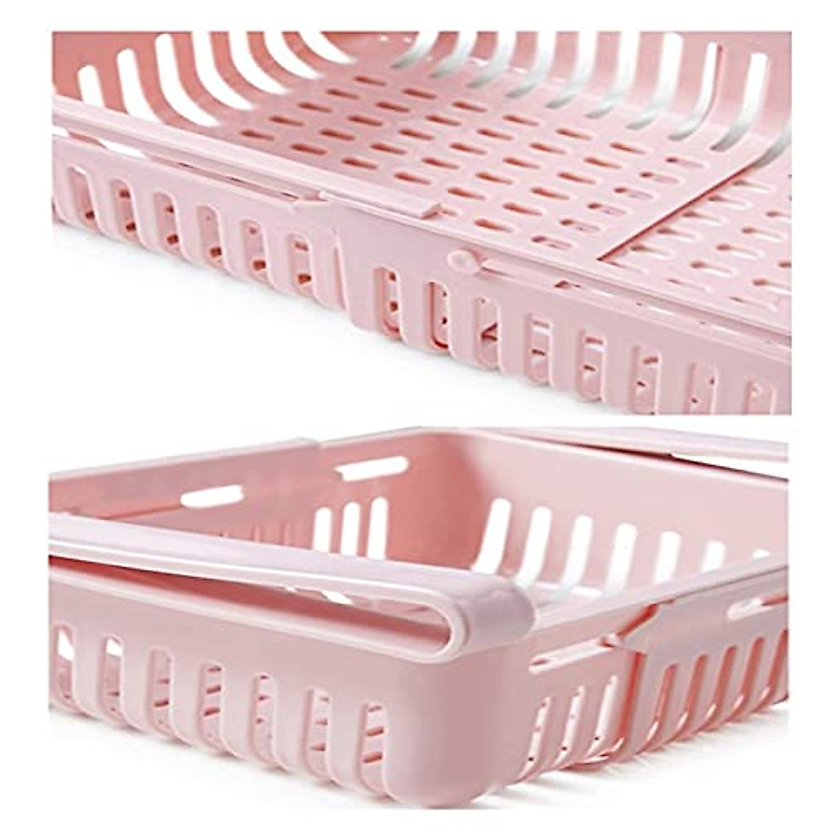 TIST Retractable Fridge Drawer Organizer Basket, Vegetable Drain Basket Fruit Cleaning Storage Box Fridge Hanging Organizer (Color : Pink)