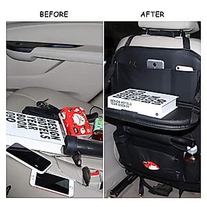 TYSKL Car Back Seat Organizers,PU Leather Car Back Seat Organizer,Back Seat Organizer with Tray and Storage Leather for Kids Toy Bottle Drink Vehicles Travel Accessories (2 - pack, Black)