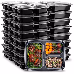 Ez Prepa 25 Pack 32oz 3 Compartment Meal Prep Containers with Lids -Food Storage Containers Plastic, Bento Box, Lunch Containers, Microwavable, Freezer and Dishwasher Safe, Food Containers