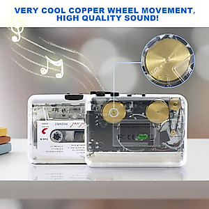 Auto Reverse ＆Clear Stereo Cassette Player,Built-in Cool Copper Wheel Movement＆Earphone,Cassette Tape to MP3 Converter with Tape Converter Software,Powered by USB Power Cord or AA Battery