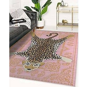 Vintage Boho Style Cheetah Print Area Rug 2x3 Red Leopard Wool Rug for Living Dining Room Bedroom Washable Anti Slip Stain Shedding Foldable Low Pile Soft Carpet