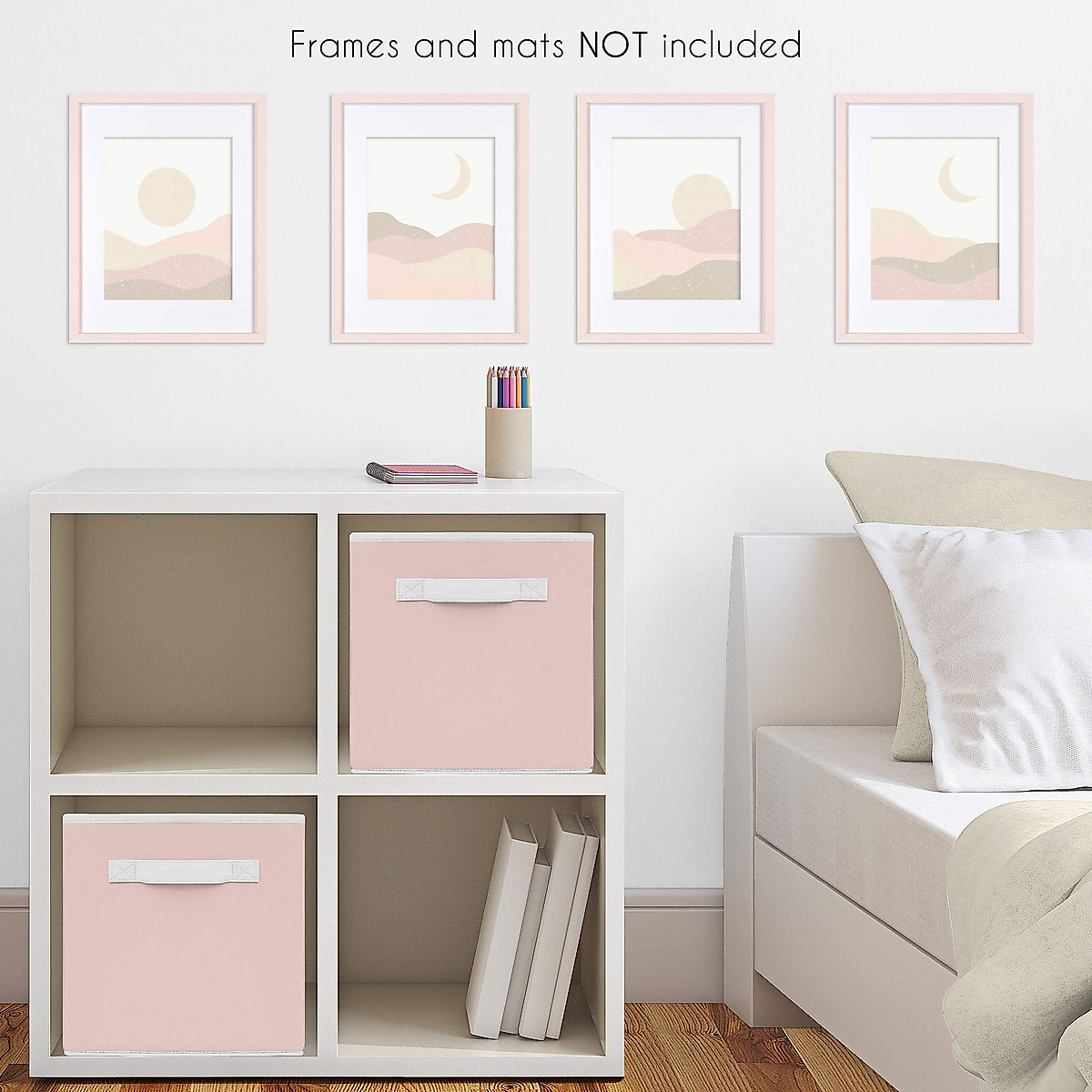 Sweet Jojo Designs Boho Desert Sun Wall Art Prints Room Decor for Baby Nursery Kids - Set of 4 Pink Mauve Gold Ivory Taupe Bohemian Abstract Particle Mountain Southwest Nature Outdoors Moon Sandscape