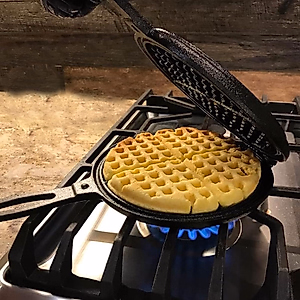 Professional 8-inch Cast Iron Waffle Maker Stove Top | Thickened Body, Quick Heating, Non-Coated Surface | Rustic Round Cast Iron Waffle Iron