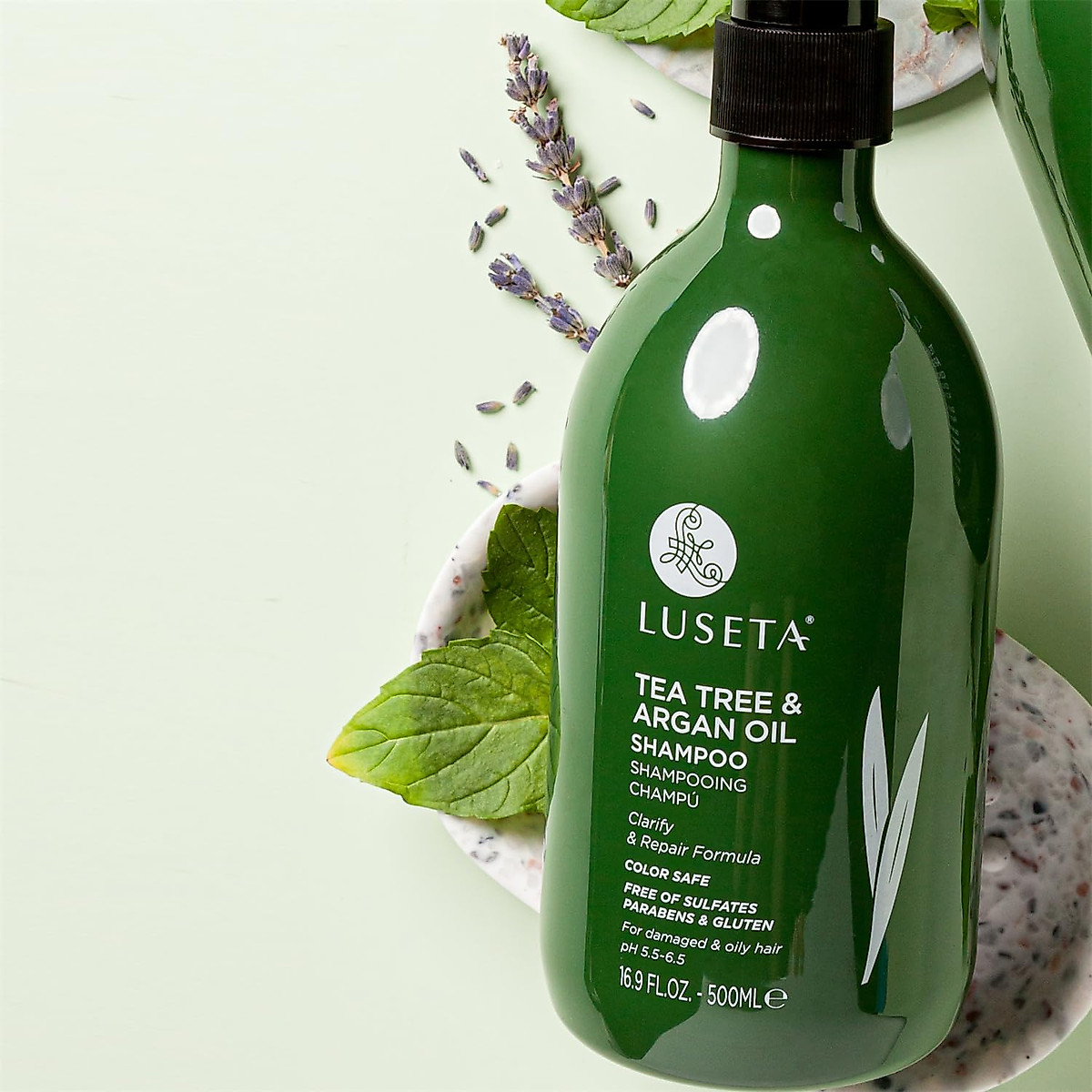 Luseta Tea Tree Shampoo with Argan Oil 16.9 Fl oz- Clarifying,Hydrating and Fighting Dandruff and Itchy Scalp - For Damaged and Oil Hair - Sulfate and Paraben Free for Men and Women