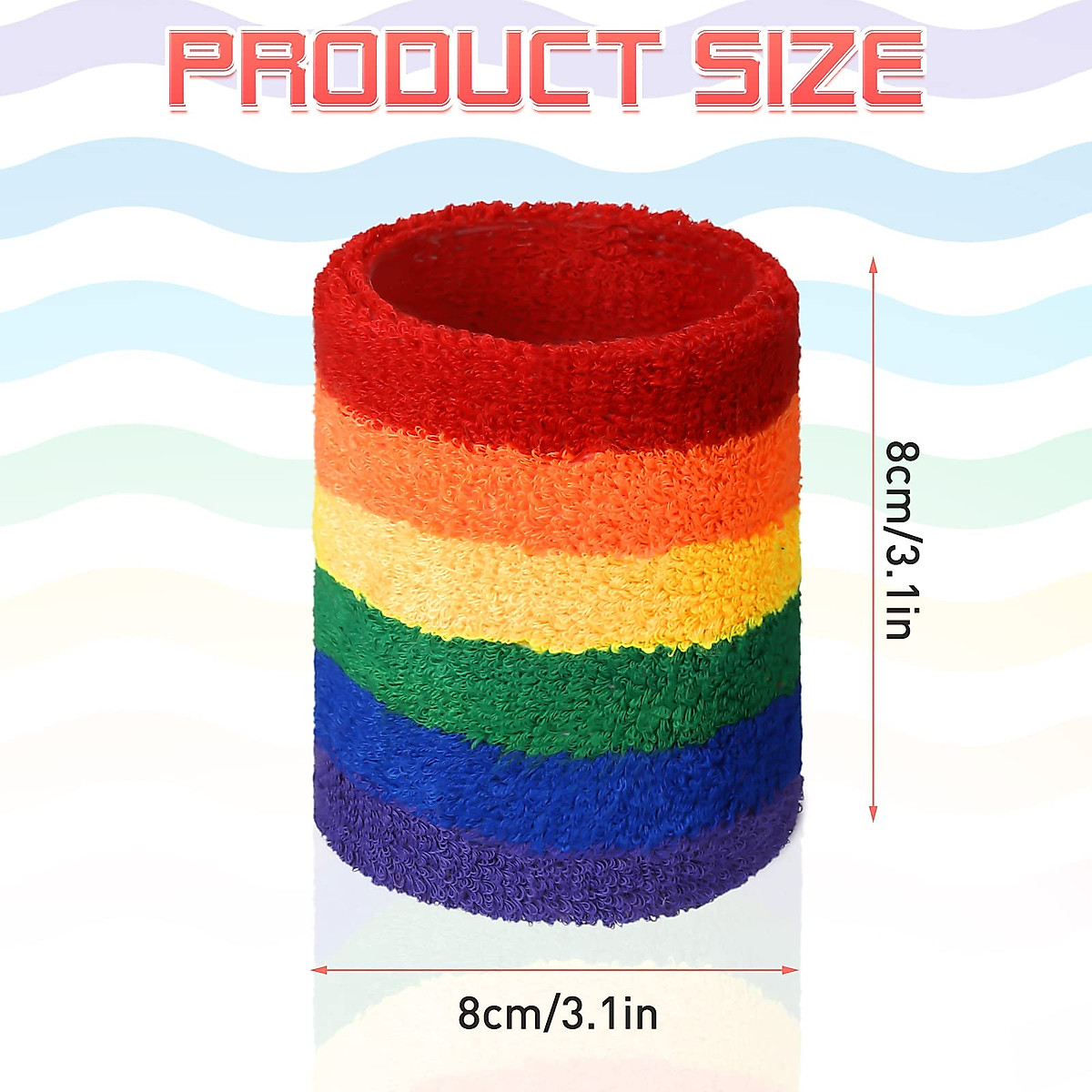 Sratte 24 Pcs Rainbow Striped Wrist Sweatbands Gay Pride Sweat Wristbands for Men Women Athletic Cotton Terry Cloth Wristband Gym Workout Sports LGBT Pride Parade Supplies(Red, Green, Purple)