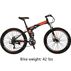 EUROBIKE Foldable Mountaine Bikes 27.5 Adult Men or Women 17 inch Frame (Orange)