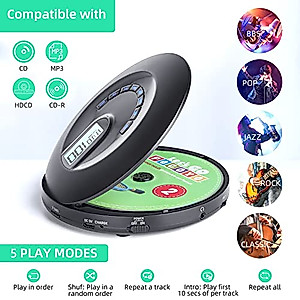 CD Player Portable, Rechargeable Portable CD Player for Car and Travel, Walkman CD Player with Headphone and Anti-Skip/Shockproof, Personal CD Player with LCD Display, AUX Cable, Backlight