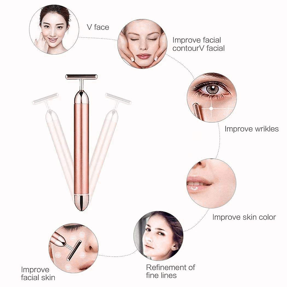 Horolas Beauty Bar 24k Golden Pulse Facial Massager, GOODYBUY T-Shape Electric Sign Face Massage Tools for Sensitive Skin Face Pull Tight Firming Lift