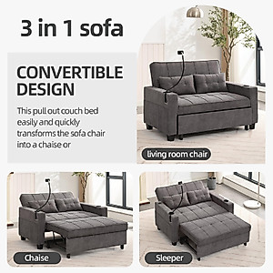 XSZD 3-in-1 Convertible Sleeper Loveseat Sofa Bed with Pullout Bed and Storage for Living Room, Bedroom, Balcony, RV - Futon Sofa Bed, Sleeper Sofa, Pull Out Couch, Small Couch