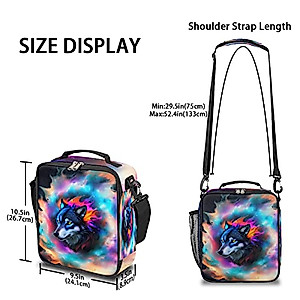 cfpolar Insulated Lunch Bag, Universe Fog Wolf Lunch Box Wide Opened Tote Reusable Lunch Container Organizer Thermal Cooler Bag with Shoulder Strap for School Office Picnic Hiking Beach Fishing