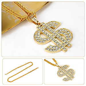 Hip Hop Gold Chain Long Gold Plated Necklace Accessories Mens Dollar Sign Necklaces Money Necklace Fake Gold Chain Pendant Necklace Simple Gold Party Prom Necklace Money Sign Necklace for Men
