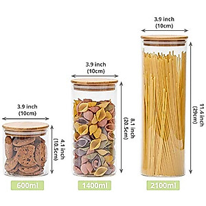 LEAVES AND TREES Y Stackable Kitchen Canisters Set, Pack of 5 Clear Glass Food Storage Jars Containers with Airtight Bamboo Lid for Candy, Cookie, Rice, Sugar, Flour, Pasta, Nuts