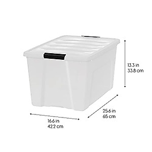 IRIS USA 72 Qt Stackable Plastic Storage Bins with Lids, 4 Pack - BPA-Free, Made in USA - Discreet Organizing Solution, Latches, Durable Nestable Containers, Secure Pull Handle - Pearl