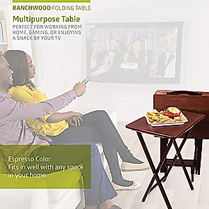 Pearington Folding TV Tray Table for Dining, Laptop Computer Stand, Gaming, Desk, 4-Pack, Espresso