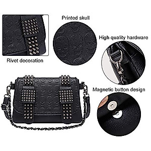 BelonYou Women Punk Skull Shoulder Top-Handle Bag Goth Rivet Purse Handbag PU Leather Chain Satchel Tote Black