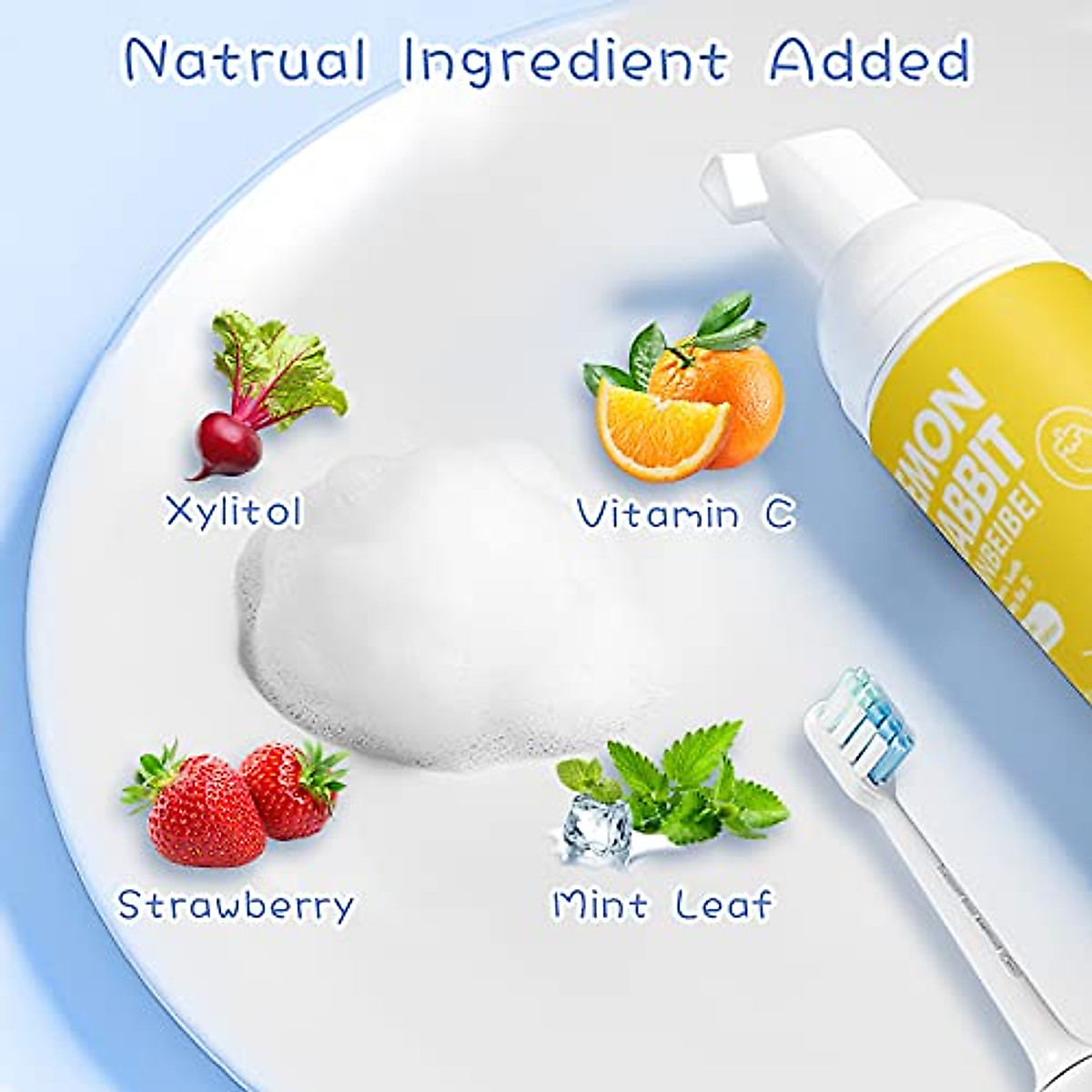 Lanbeibei Kids Foam Toothpaste, Fluoride Free Natural Formula Strawberry Flavor 60ml 1Pack