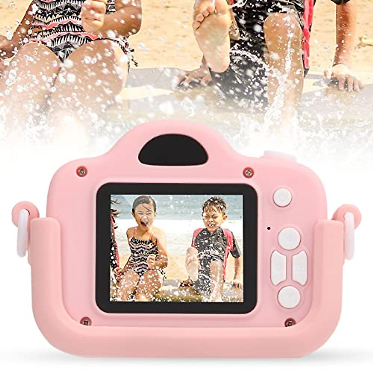 Children Digital Camera, Anti Skid Rounded Shape Built in Puzzle Games 15 Frames Kids Camera for Toddler for Travel(Pink)