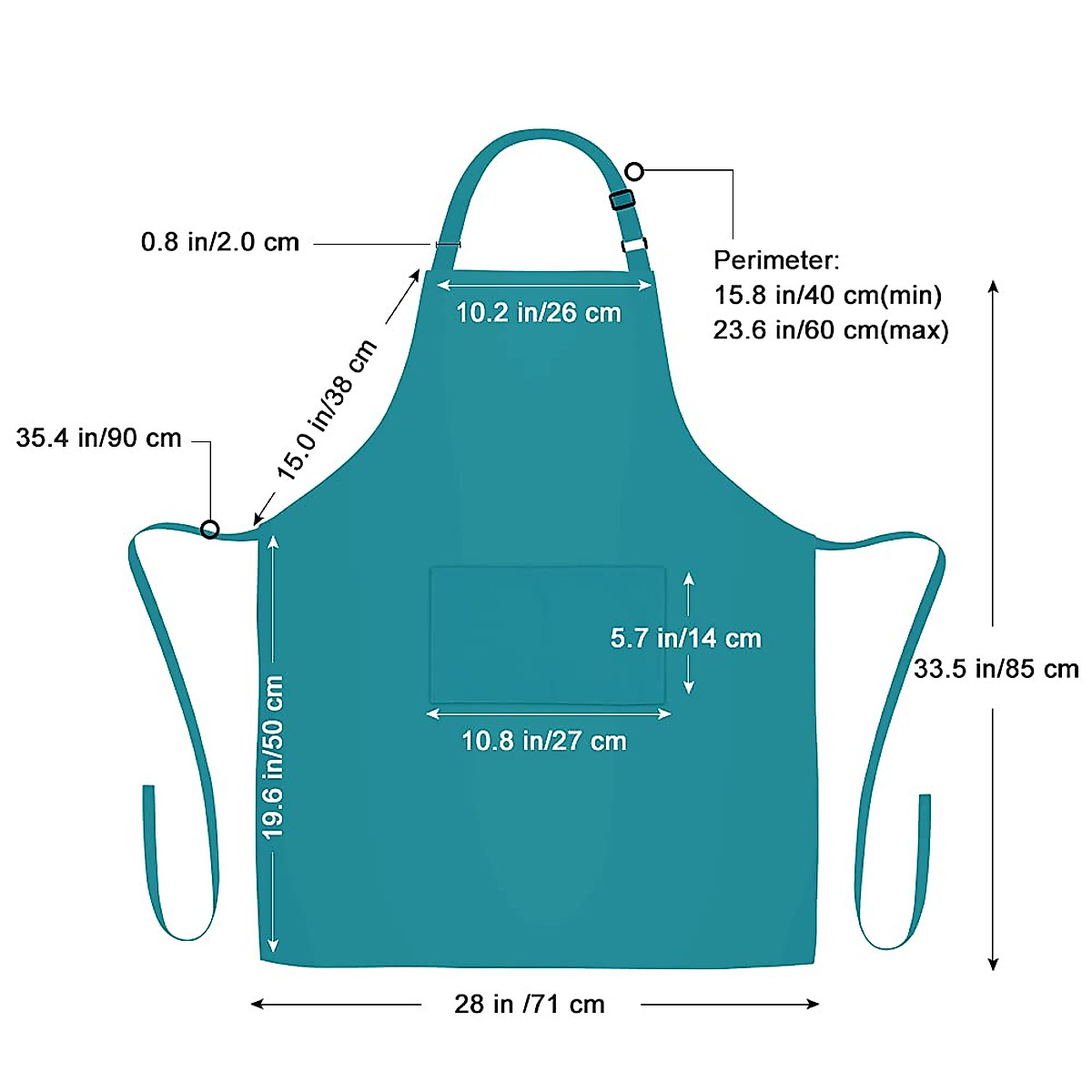 Jubatus 2 Pack 100% Cotton Aprons with 2 Pockets Cooking Chef Kitchen Adjustable Bib Apron for Women Men, Teal Green