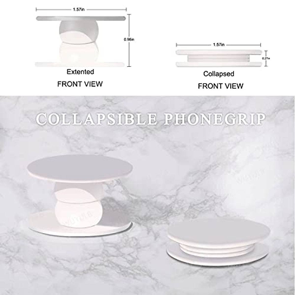 WUYULB Clear Glitter Pink Rose Gold Marble Design Expandible Collapsible Mobile Phone Grip Cell Phone Stand Holder for Smartphones Cellphone Accessory