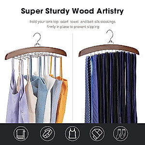 Ulimart Tie Rack 2Pcs Tie Racks for Men Closet 24 Hooks, Wooden Tie Organizer with Upgraded 360°Rotating, Scarves Accessories Closet Organizer for Bras,Tank Tops,Camisoles etc.Walnut…