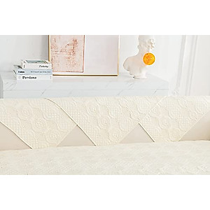 vctops Vintage Embroidered Cotton Sofa Couch Covers Soft Quilted Sectional Couch Cover Non Slip Sofa Slipcover for Dogs, Children, Pets Furniture Protector (Cream,36"x82")