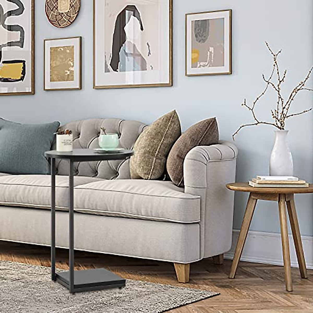 DCLRN Small End Table,c Table End Table for Sofa,Round Coffee Table is Suitable for Living Room and Bedroom.(Black)