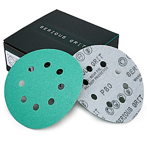 Serious Grit Premium 80 Grit Sanding Discs - 5" 8 Hole Dustless Heavy-Duty Hook & Loop Film Discs - Zirconium Sandpaper for Random Orbital Sanders - 50 Pack Box