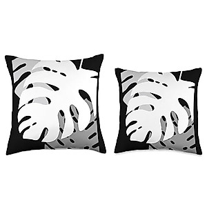 White Monstera Leaves Tropical Leaf Simple Minimalist Design Throw Pillow