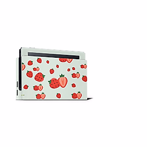 Tacky Design Strawberries Skin Compatible with Nintendo Switch Skin Wrap Cover, Kawaii Green Strawberry Skin for Nintendo Switch Stickers, Premium Vinyl 3M Full Wrap Decal.